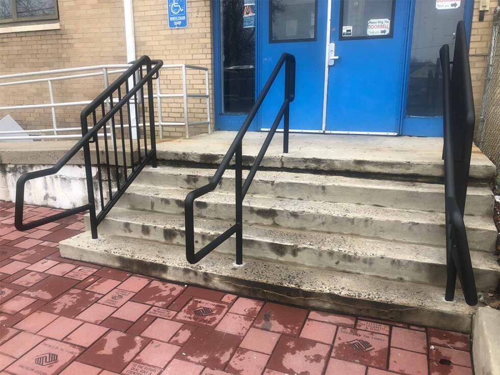 Aluminum Stair Rail with ADA-compliant handrail terminations | Newman ...