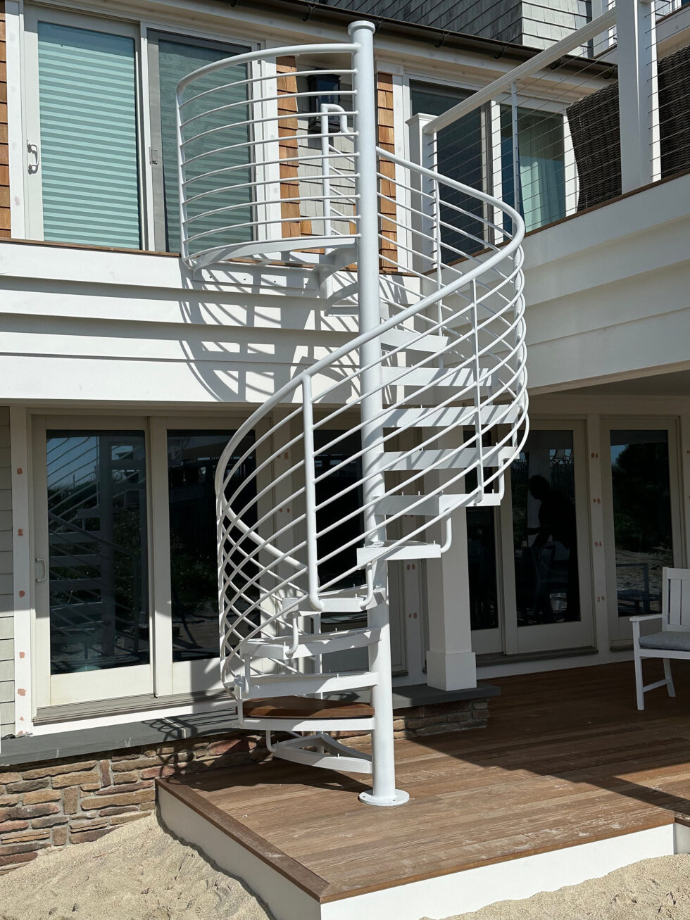 Custom Spiral Staircase with Curved Horizontal Line Railing | Newman ...